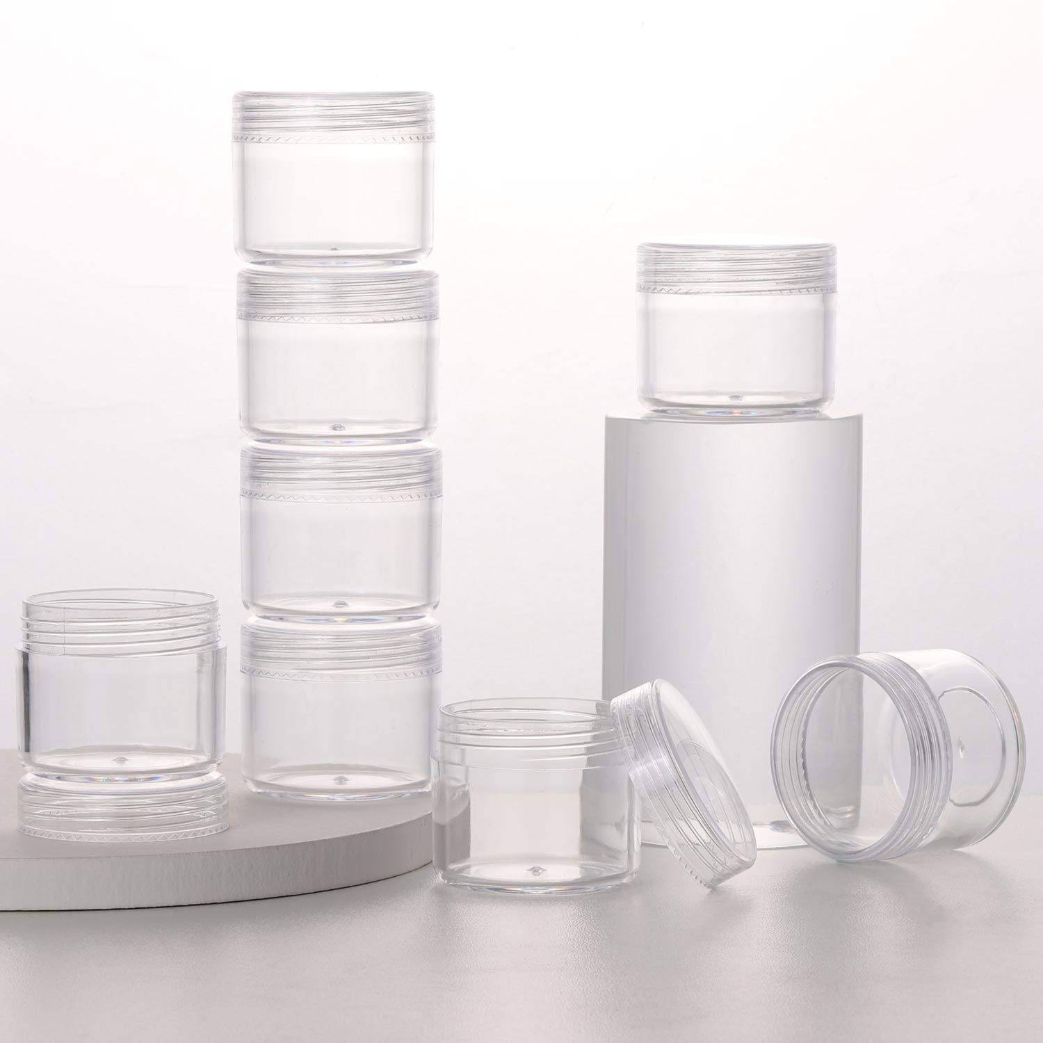 100 Count Clear Plastic Sample Containers 20g Empty Jars Cosmetic Containers with Lids Leak Proof Lip Balm Containers