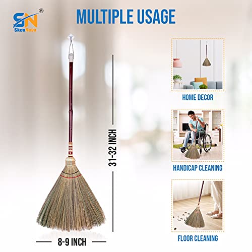 1 Unit of 31 inch Tall of Asian Flower Broom, Thai Natural Bamboo Broom, Handmade Broom, Witch Broom, Bamboo Stick Handle, for RV's Tent Camping