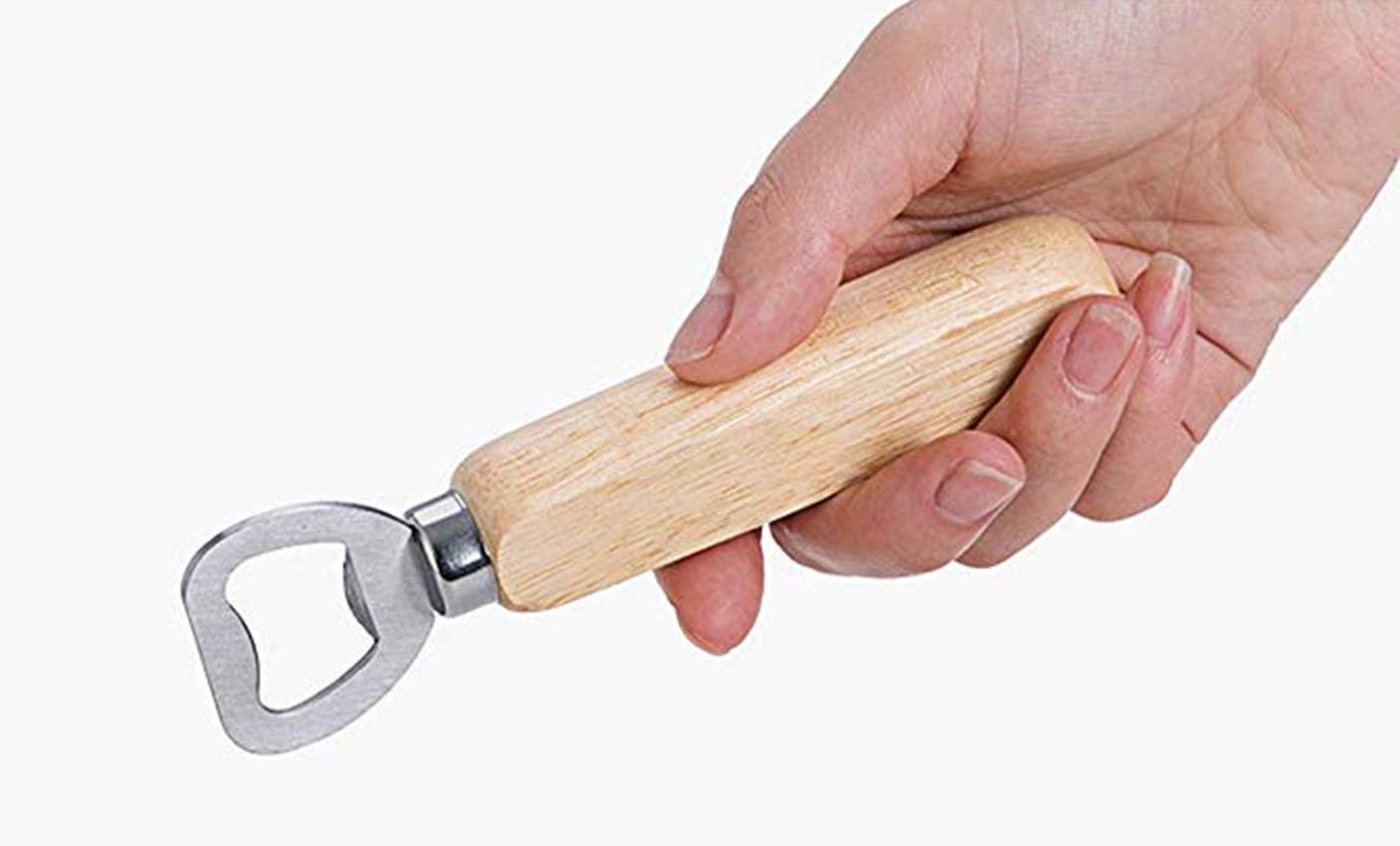 10 pcs wooden handle stainless steel beer bottle opener, smooth rubber wooden drink bottle cap opener family party bar bartender,DIY logo engraved gift