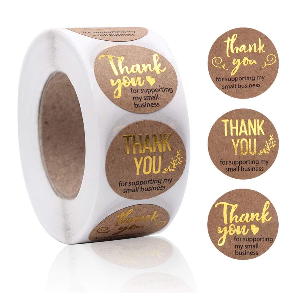 1" Gold Thank You Stickers-Thank You Envelope Seal Stickers Kraft-1Inch 500Pcs Per Roll Thank You Stickers