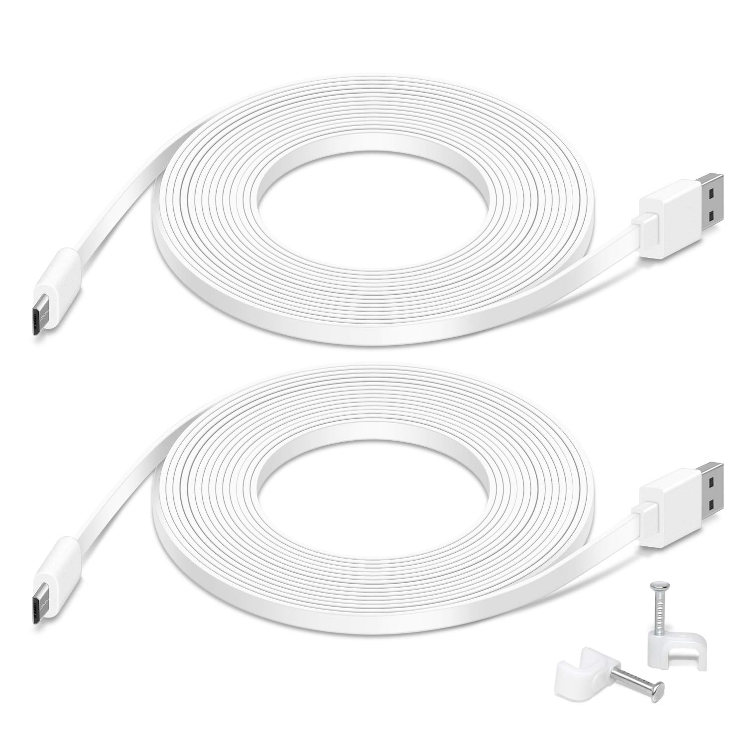 2 Pack 16.4FT Flat Power Extension Cable Compatible with Wyze Cam Pan, Kasa Cam, YI Dome Home Camera, Furbo Dog, Nest Cam, Blink, Cloud Camera, Durable Charging Cable for Security Cam
