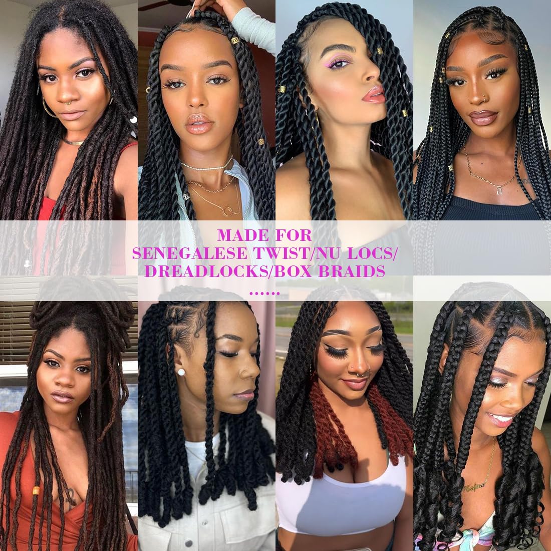 100% Brazilian Wool Hair Acrylic Yarn for African Braids/Senegalese Twist/Faux Locs/Wraps with Crochet Hook(4 Roll, Natural Black)