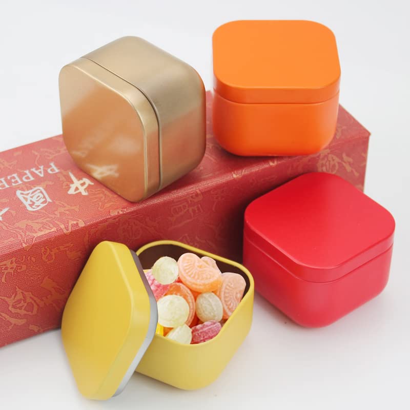 10-Pack Multicolor Small Square Tinplate Tea Tin Can Exquisite Candy Gift and Crafts Box Food Storage Container (Mix-color)