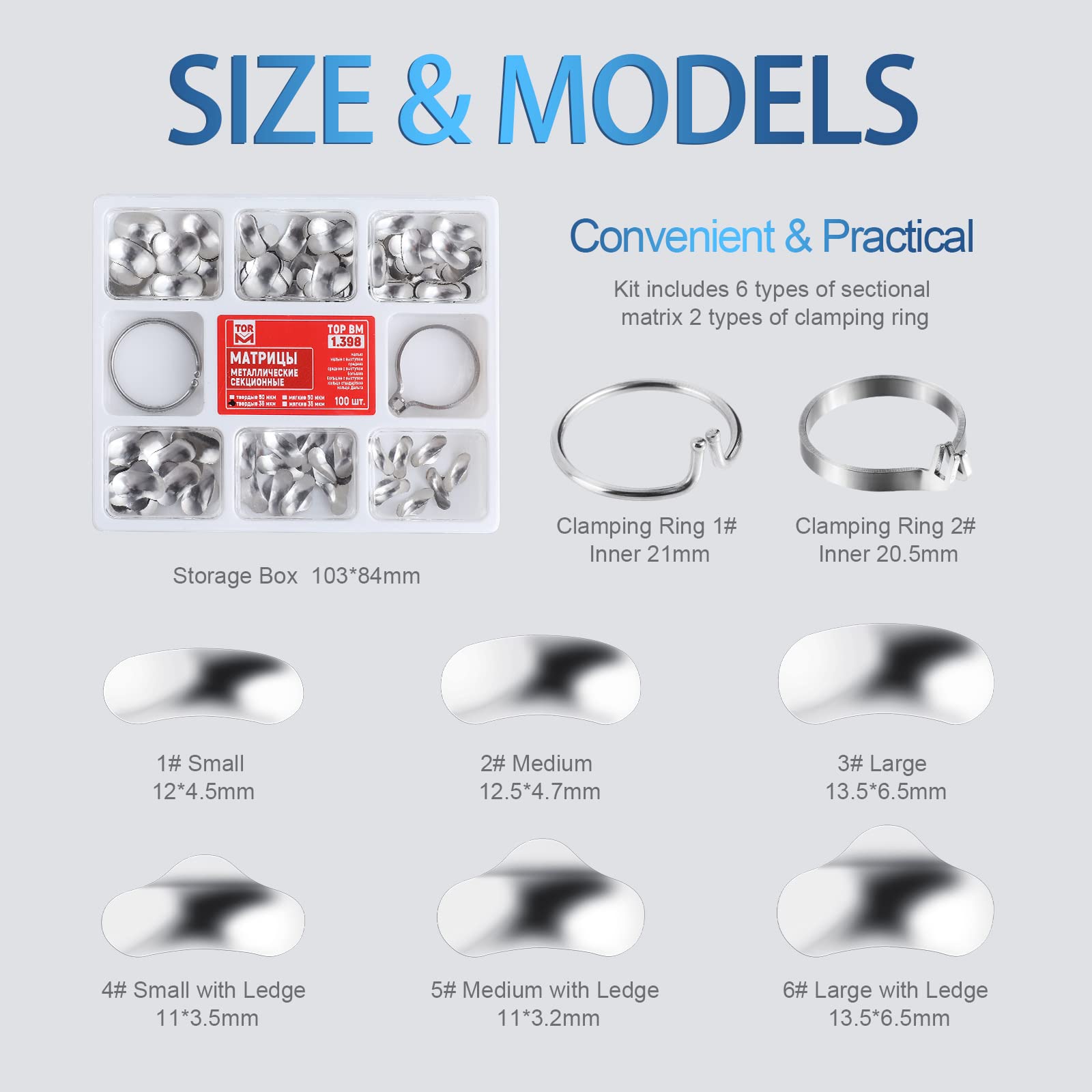 100Pcs Dental Sectional Contoured Matrices Matrix Bands 35 μm with 2 Rings Orthodontic Supplies