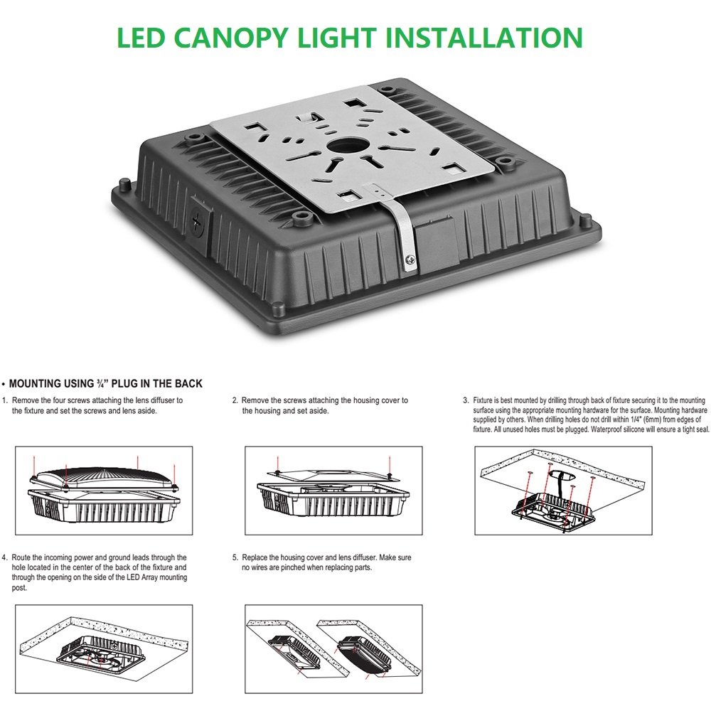 1000LED LED Canopy Lights, 45W (4 Pack), Ceiling Fixtures 5300LM Daylight 5000K, 175W HID/HPS Replacement, Waterproof IP65 Gas Station and Garage Light