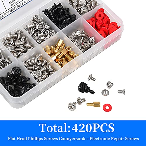 420PCS Computer Screws Standoffs Assortment Kit, Motherboard Screws for Universal Motherboard SSD Hard Drive PC Fan Power Supply Graphics PC Case, for DIY PC Installation & Repair