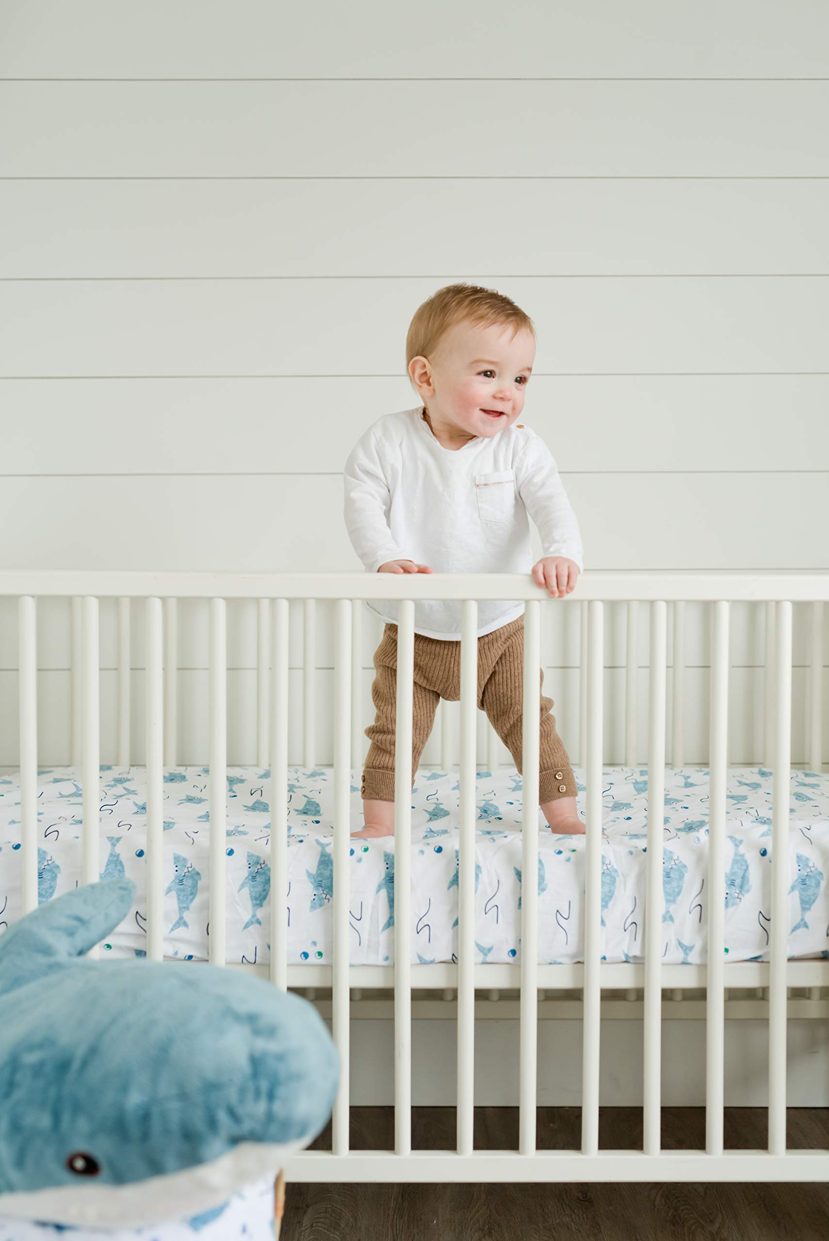 100% Cotton Fitted Crib Sheet - Premium Baby Bedding - Soft, Breathable & Durable - Shark Print