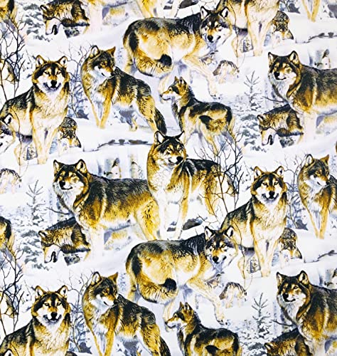 1 Yard - Wolves on Snowy Scene Wolf Cotton Fabric (Great for Quilting, Throws, Sewing, Craft Projects, and More) 1 Yard x 44"