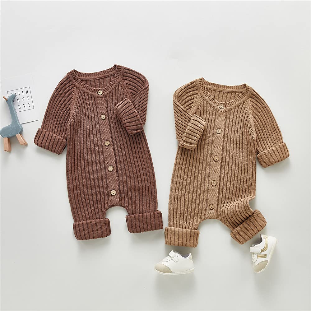 Mubineo Infant Baby Girl Boy Fall Winter Thick Knit One Piece Outfit Romper Jumpsuit Sweater Outwear (Khaki, 0-3 Months)