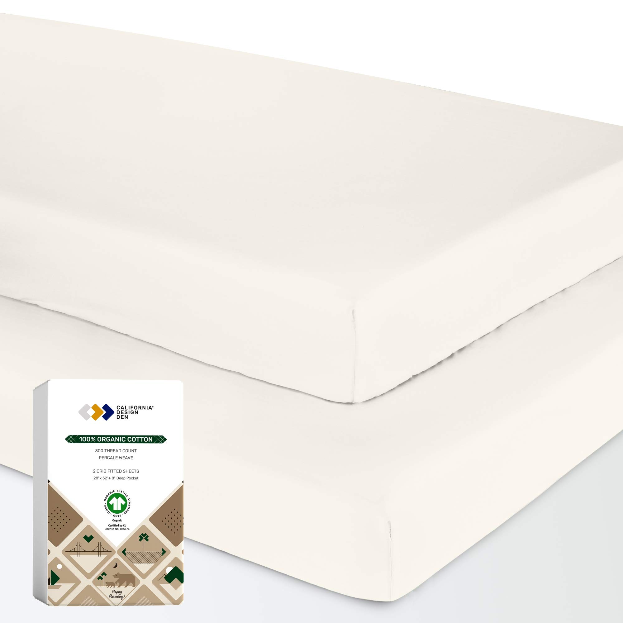 100% Organic Cotton Crib Sheets for Boys or Girls, Set Of 2 Fitted Sheets, Cooling & Softest Baby Crib Sheets for Girl, Crib Mattress Sheet or Toddler Bed Sheets, Percale (Ivory)
