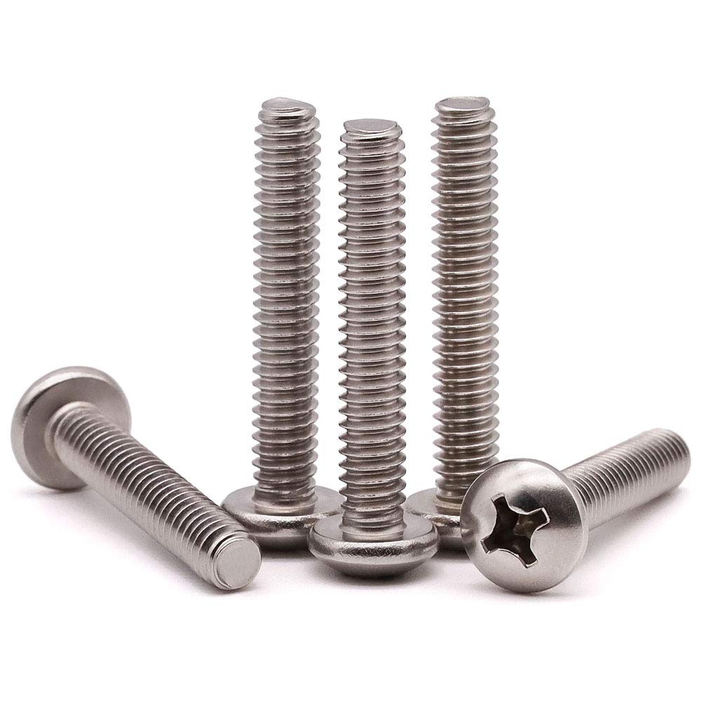 1/4-20 x 2-1/2" inch (25 pcs) Phillips Pan Head Machine Screw Bolt, 304 Stainless Steel 18-8 Rounded Head Screws, UNC Full Thread, Bright Finish