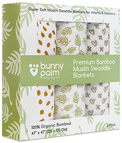 100% Organic Muslin Swaddle Blankets - Breathable, Lightweight, Silky Soft Muslin Baby Swaddle - Large Muslin Blankets Baby Perfect for Newborns and Toddlers - 3 Pack Unisex Neutral Colors