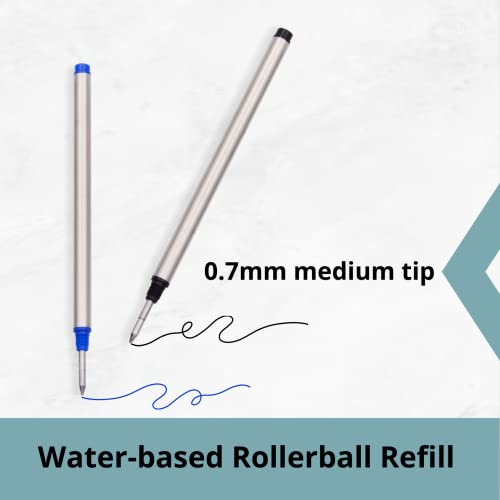 10 Pack Black, Spiral Roller Pen Refill, Replacement Roller Refill for Many Brand Name Pen. Threaded Rolling Ball Refills, 0.7mm Medium Point. 113mm (4.42”) x 6mm (0.24”)
