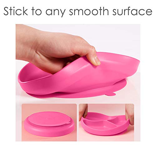 Silicone Suction Plates for Babies, Stick to High Chair Trays and Table, Divided Baby Dishes, Perfect Kids Plates, BPA Free