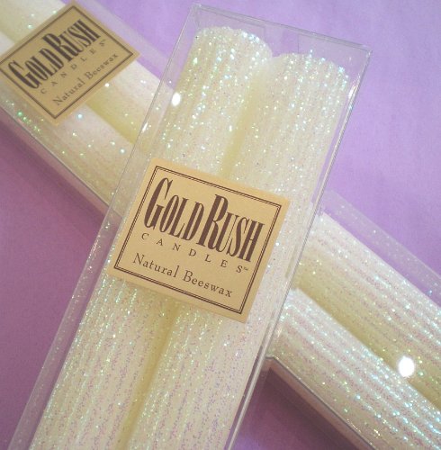 12 Inch Natural Beeswax Glitter Candles, White Lotus, Boxed Set of 2 Candles