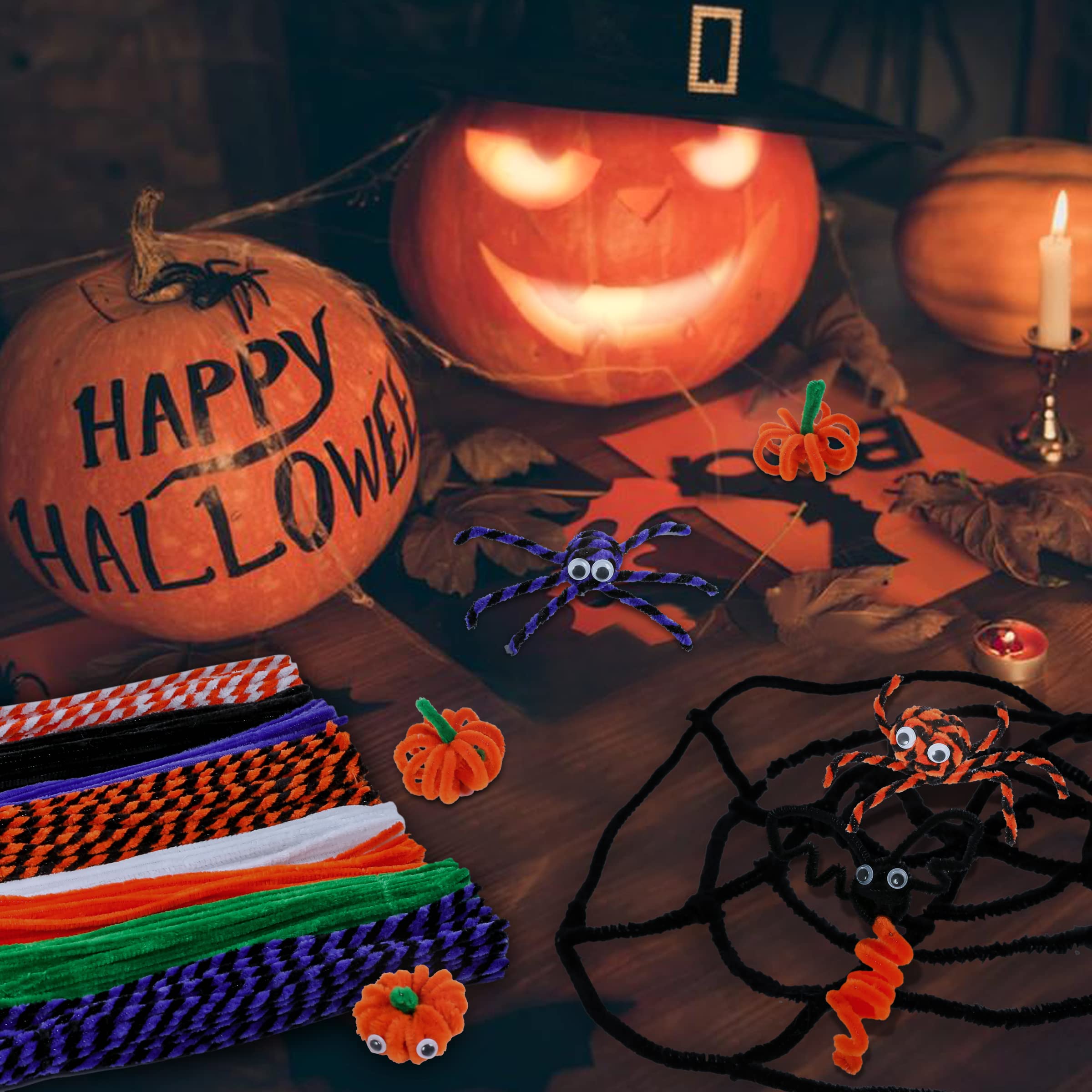 Halloween Pipe Cleaners,420 Pcs Halloween Pipe Cleaners Craft Set Including 320Pcs Pipe Cleaners &100Pcs Wiggle Googly Eyes Self Adhesive for Home&School DIY Art Crafts Daily or Halloween Decoration