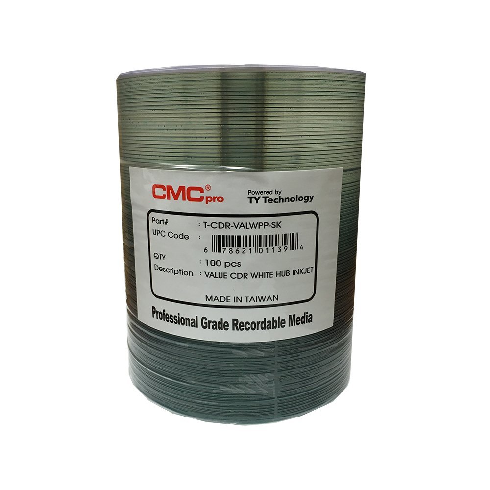 100 CMC Pro - Powered by TY Valueline 48X CDR (CD-R) 80min 700MB White Inkjet Hub Printable