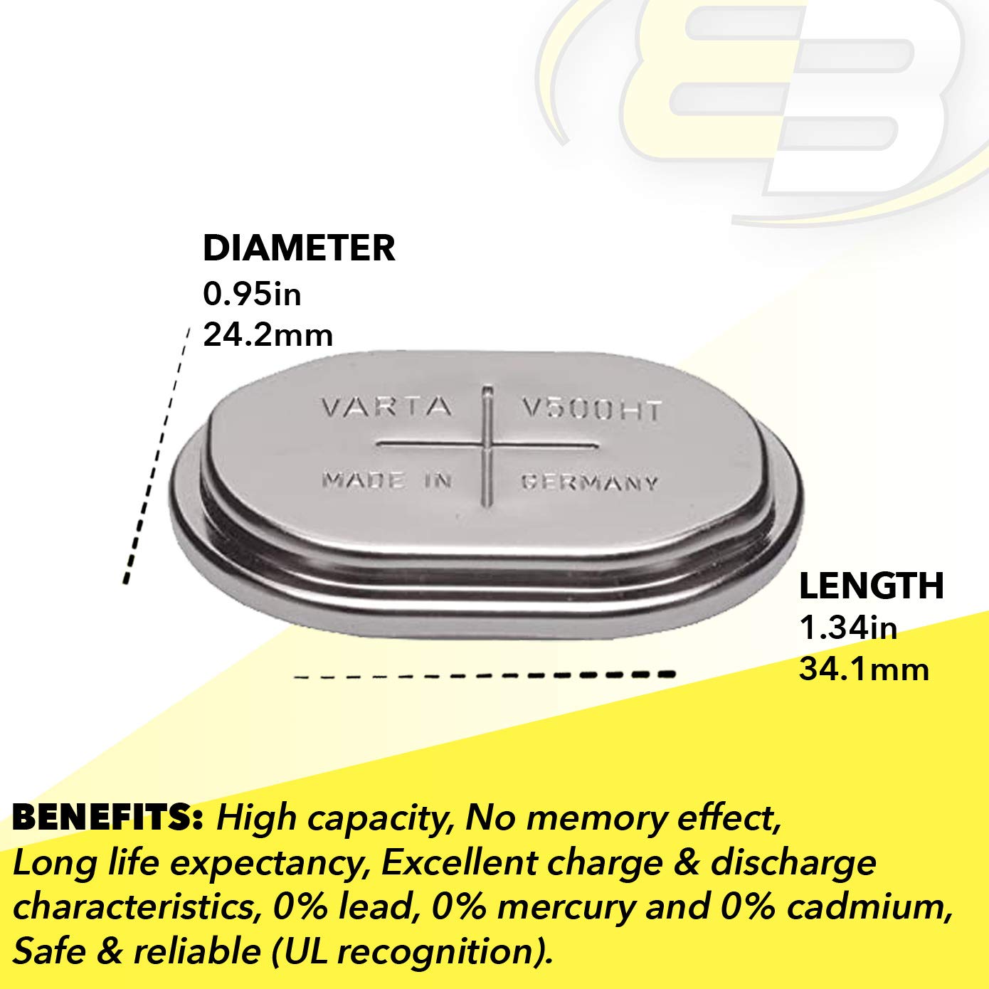 1.2V 510mAh NiMH Flashlight Lamp Battery in 2008-2018 Chrysler Town & Country Replaces 5183454AA, 55750201501