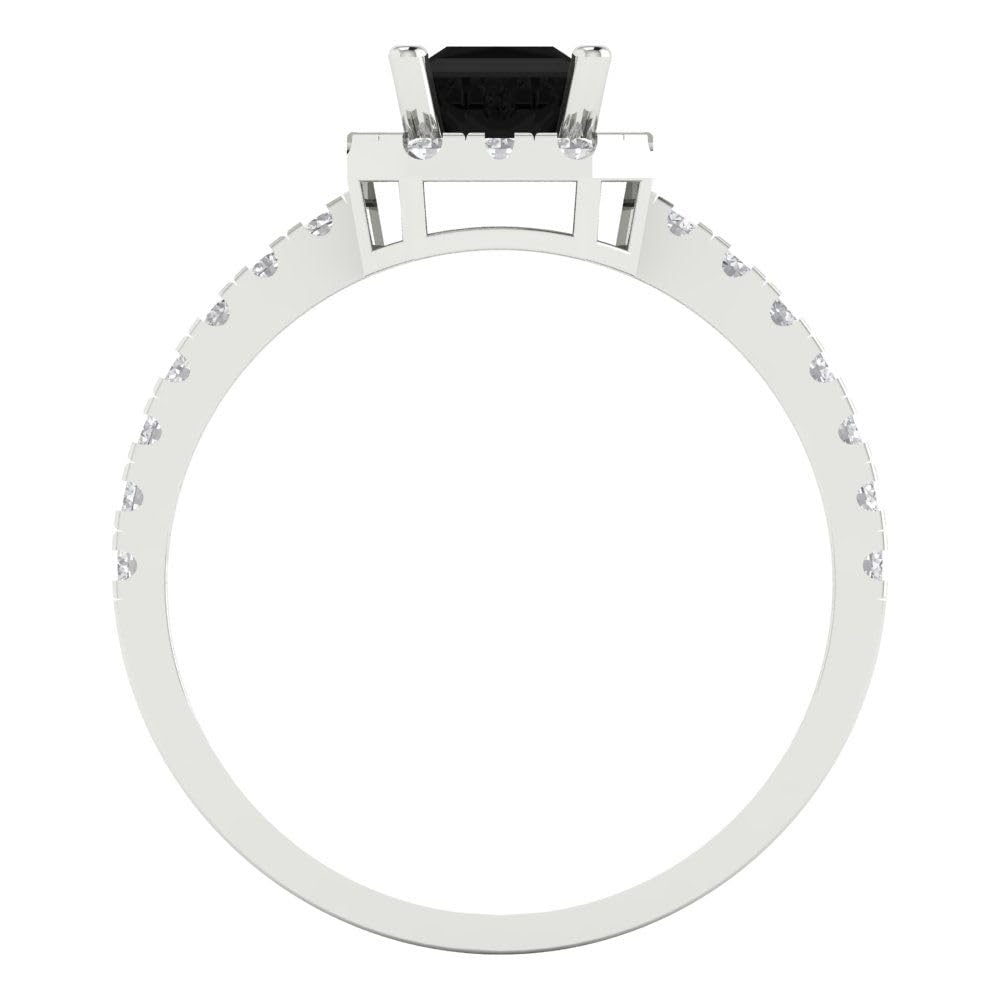 1.34ct Princess Cut Solitaire with accent Black Onyx Designer Wedding Bridal art deco Anniversary Ring 14k White Gold 7.25