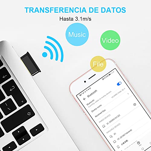 1Mii USB Bluetooth 5.0 Dongle Adapter for PC Laptop Desktop Stereo Headset, Keyboard, Mouse, Support All Windows 10 8.1 8 7 XP Vista