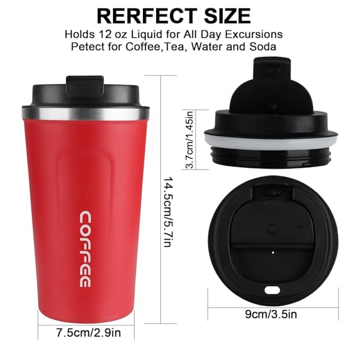 12 oz Stainless Steel Vacuum Insulated Tumbler - Coffee Travel Mug Spill Proof with Lid - Thermos Cup for Keep Hot/Ice Coffee,Tea and Beer (Red)