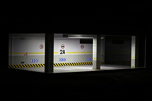 1/24 Scale Die-cast Car Garage Display Case with Clear Acrylic Cover and LED Lighting for 4 Parking Space (1:24-4 Parking 2A)