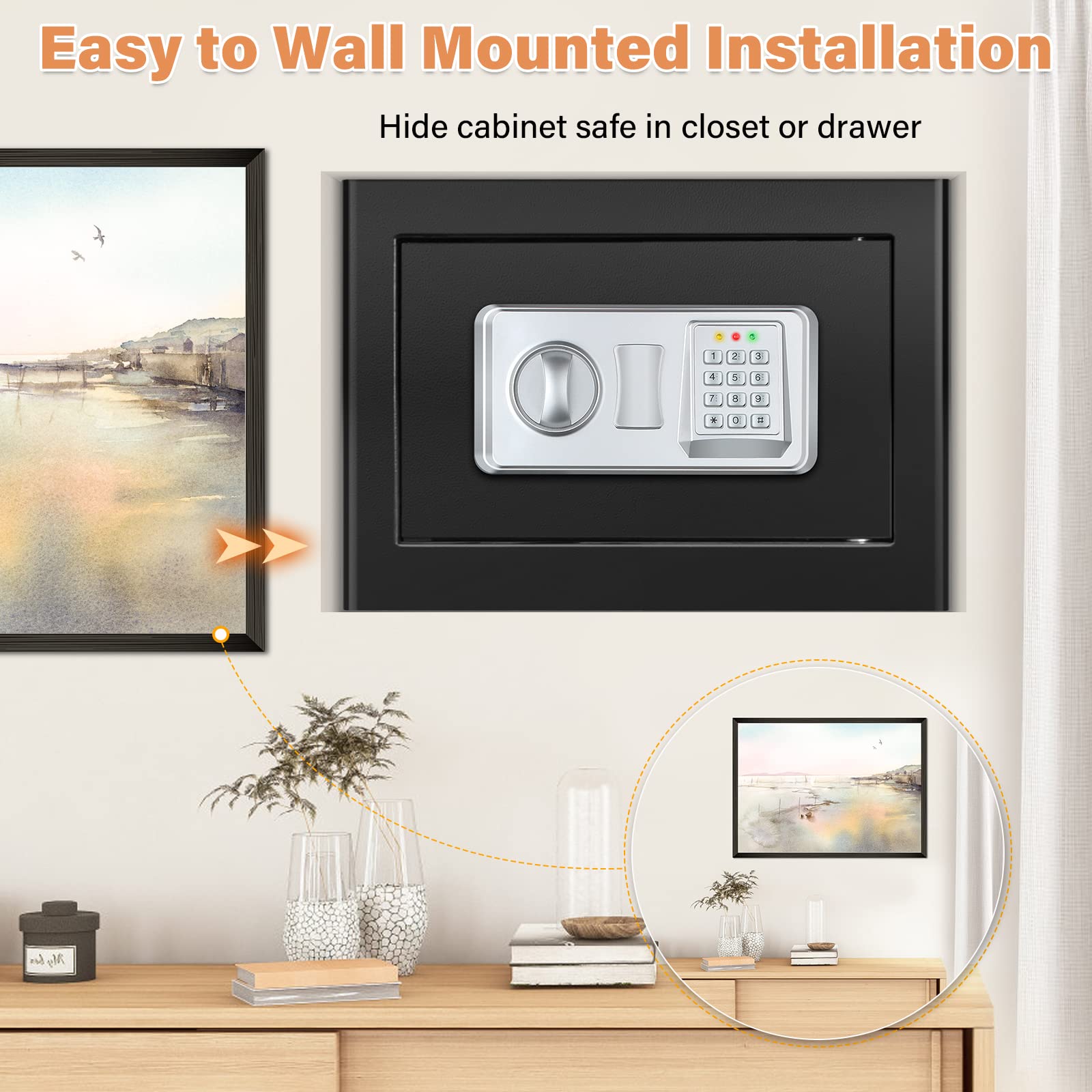 1.8 Cubic Fireproof Safe for Home Use, Digital Home Safe Fireproof Waterproof with Fireproof Document Bag & Removable Shelf, Fire Safe Box Fireproof Waterproof for Money Firearm Medicine A4 Document