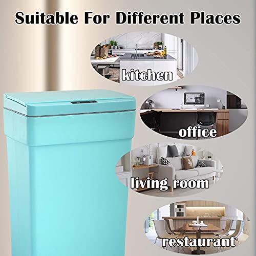 13 Gallon Kitchen Trash Can High-Capacity Plastic Touchless Garbage Can with Motion-Sensing Lid Automatic Trash Bin for Bedroom Bathroom Home Office 50 Liter (Blue)