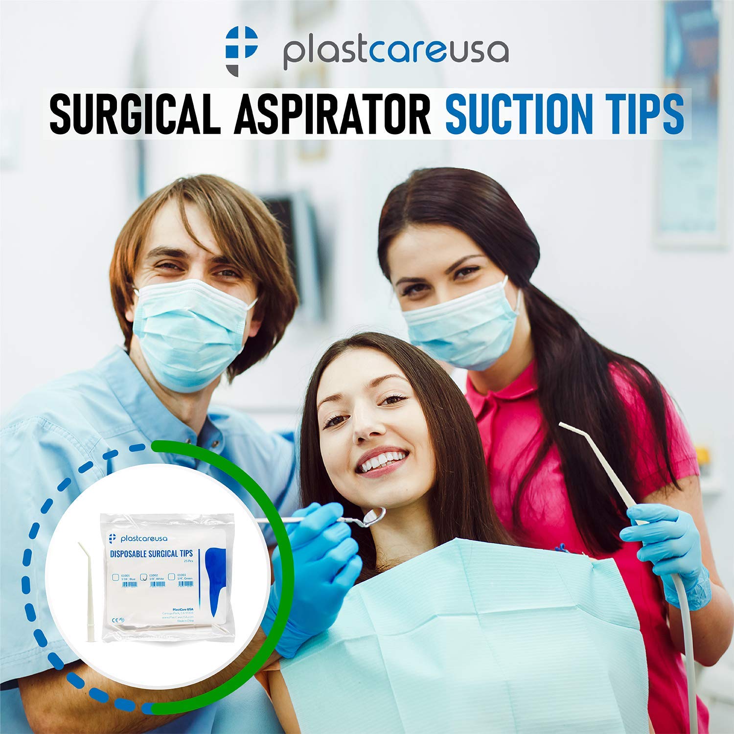 100 Dental Surgical Aspirator White Suction Tips, 1/8 Inch Diameter, 4 Bags of 25 Tips