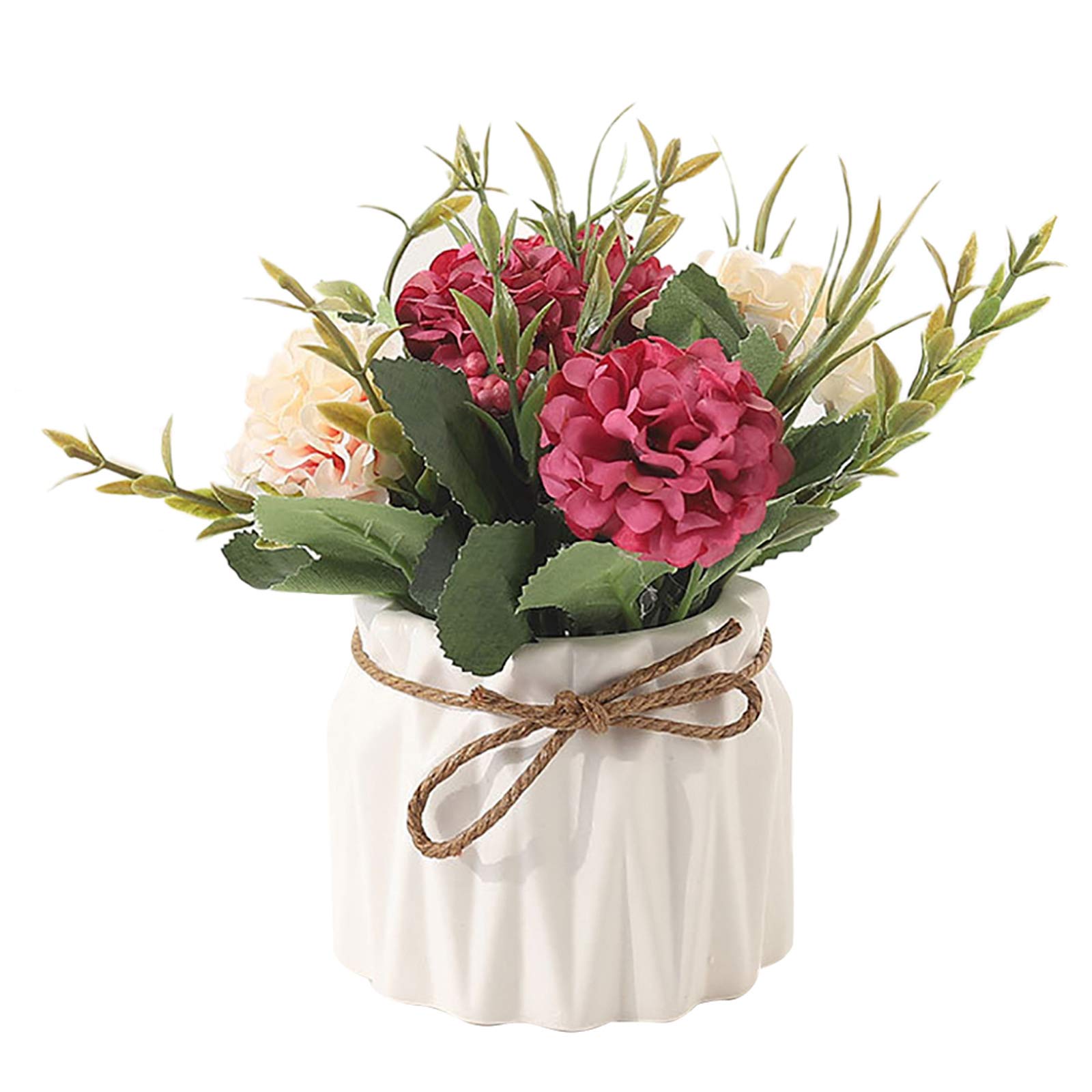 14.5cm Simulation Hydrangea Plant Potted Fake Garden Bonsai Decoration Home Desktop Decorat n Wedding Gift (White)
