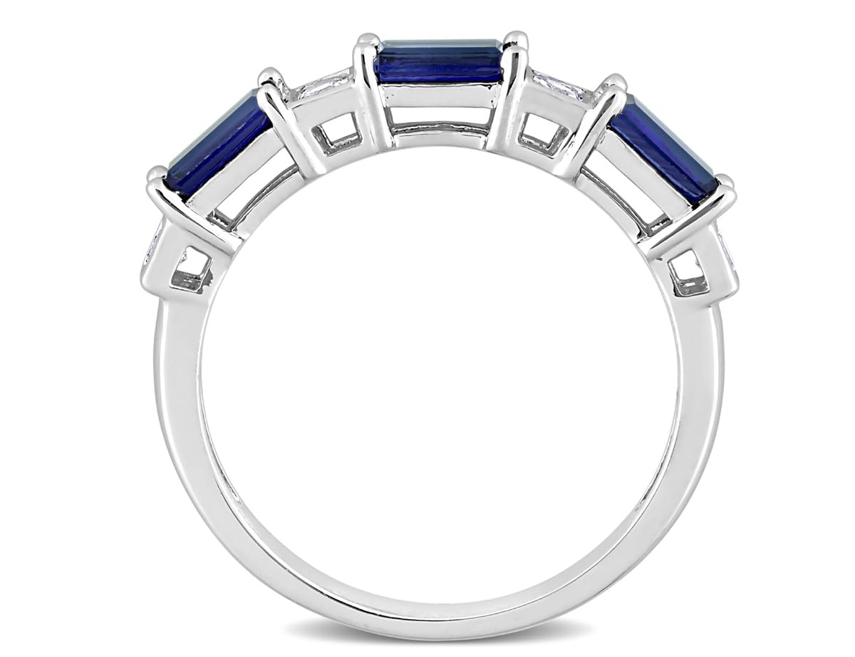 1.40 Carat (ctw) Lab-Created Blue and White Sapphire Baguette Ring Band in Sterling Silver