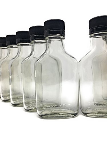 100 ml (3.3 oz) Glass Flask Liquor Bottle with Black Caps (12 Pack)