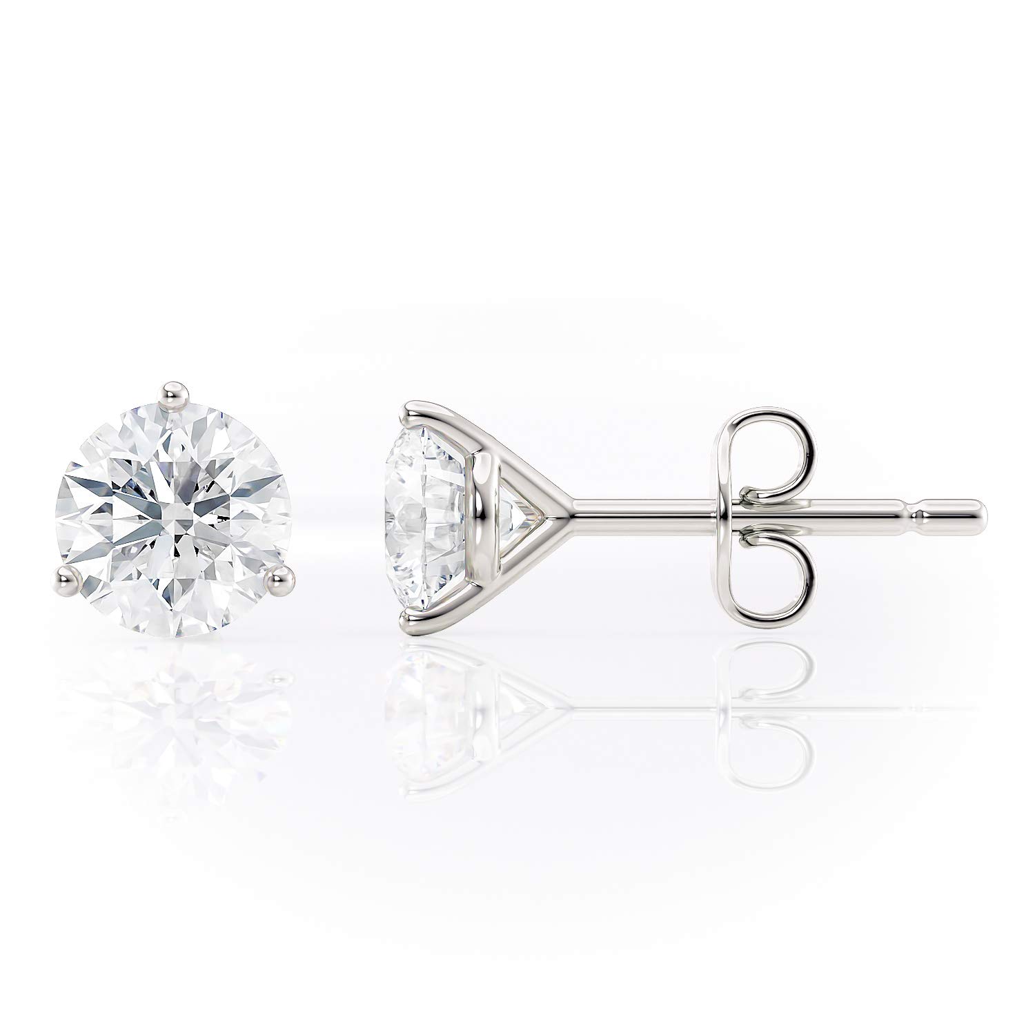 1/3 Carat Diamond Round Stud Earrings for Women in 14k White Gold (G-H, SI2-I1, cttw), 3-Prong Martini Push Back by Privosa Fine Jewelry
