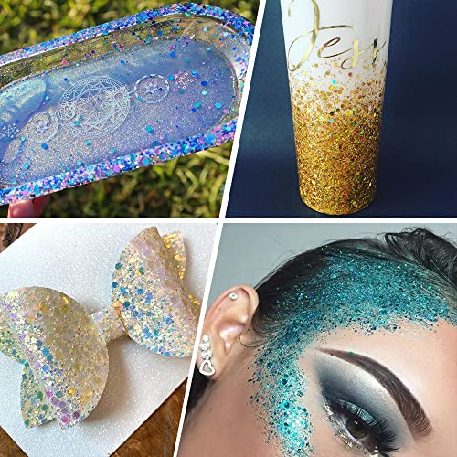 100g Holographic Glitter, Cosmetic Mixed Hexagon Chunky & Fine Craft Glitter Resin Sequins for Epoxy, Resin Art, Body, Hair, Face, Nail, Slime, Tumblers (Silver)