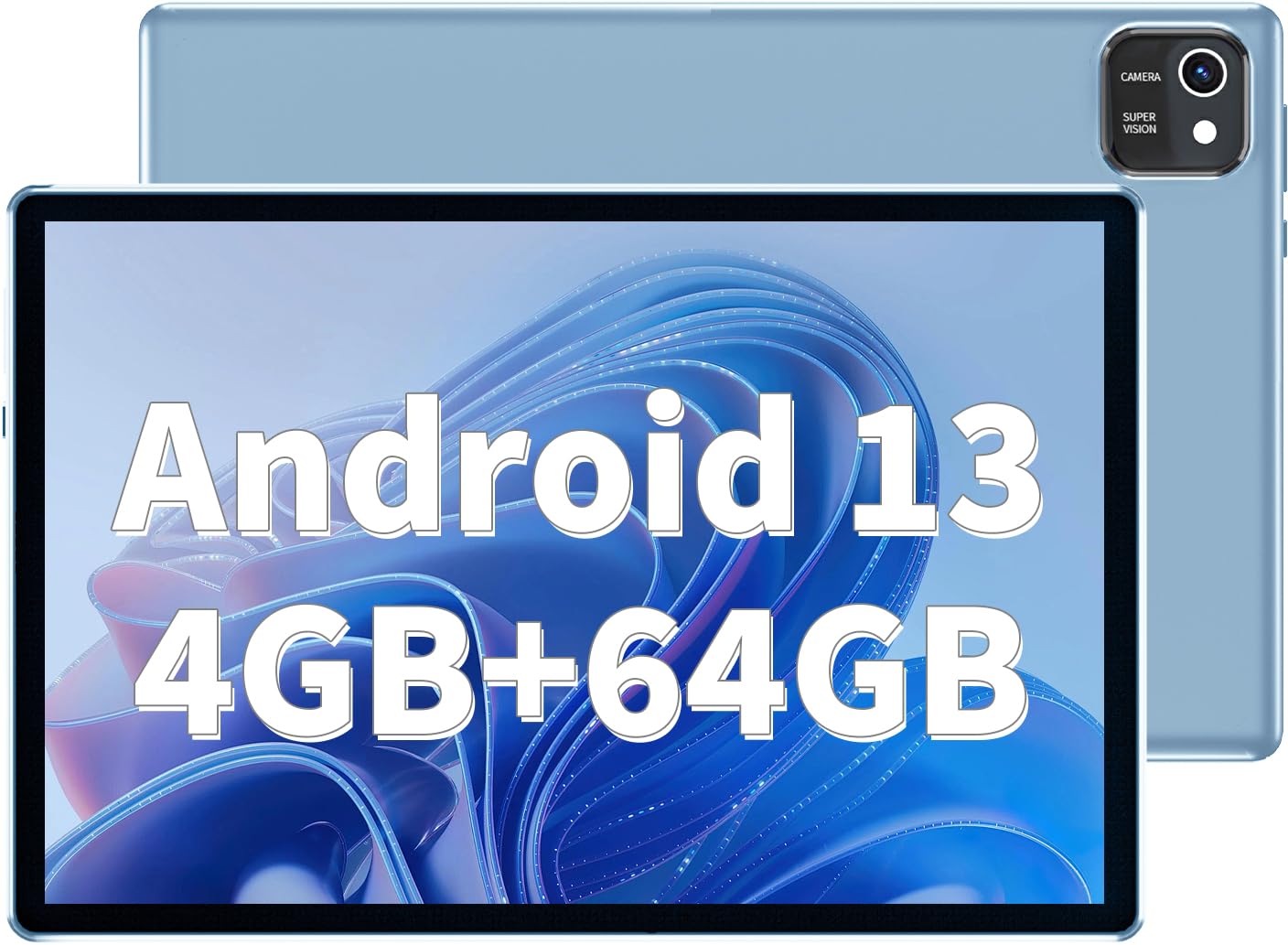 10 inch Tablet Android 13 Tablet, 4GB RAM 64GB ROM 512GB Expand, Quad-Core Processor, 1280x800 IPS Display, Tablet PC with GPS, 6000mAh, Bluetooth, Dual Camera, WiFi (Blue)
