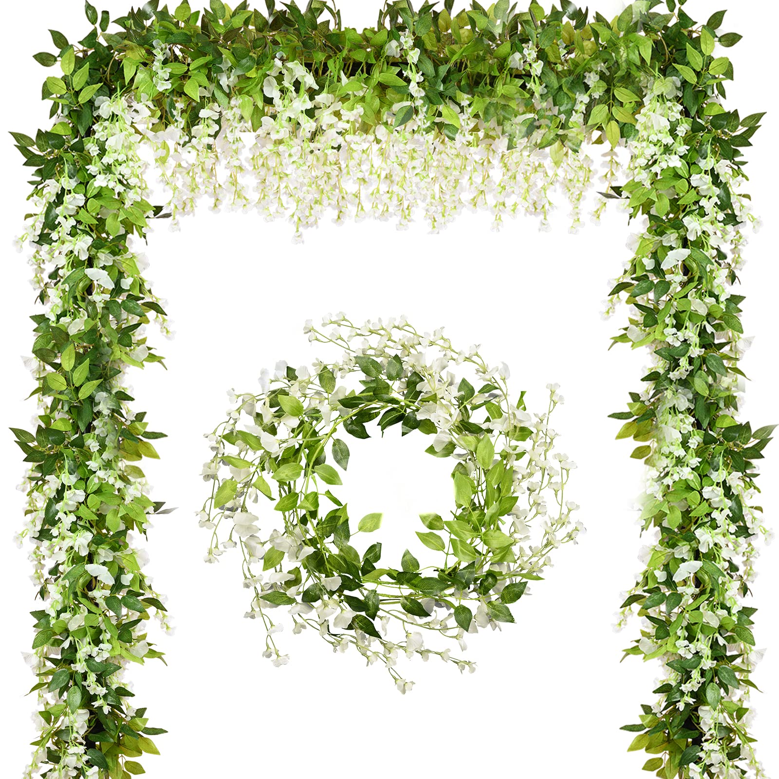 10 Packs Wisteria Artificial Flowers Garland,Total 63ft White Artificial Wisteria Vine Silk Hanging Flower Greenery for Home Garden Outdoor Ceremony Arch Floral Decor Decoration(White)