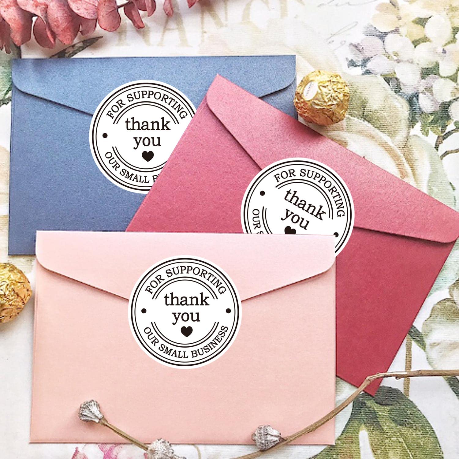 1.5" Round Thank You Stickers - Printed Thank You for Supporting Our Small Business Stickers with Hearts - 500 Thank You Labels Per Roll