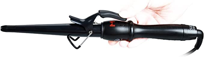 1-1/2" Tapered Hair Curling Iron with Short Clip, Hair Curler add Cool Tip, Ceramic Coating Curling Wand 9-Gears Temp Settings & 60 Min Auto-Off, Black