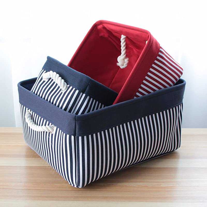 2 Pack Closet Canvas Fabric Storage Basket Storage Bins Organizing Baskets for Shelves, Closets, Laundry, Nursery, Decorative Baskets for Gifts Empty