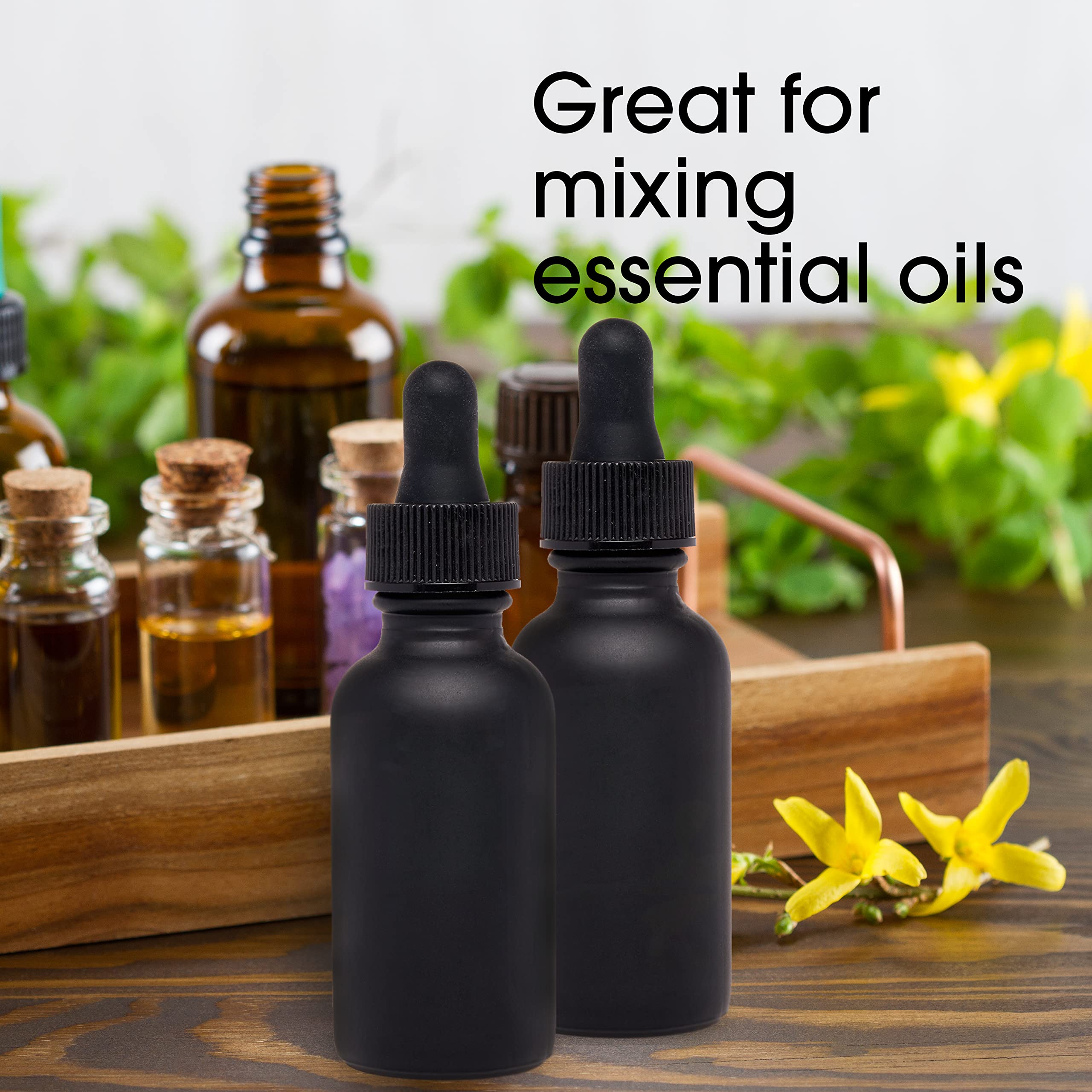 12 Pack Black Coated Boston Round Essential Oils Aromatherapy Glass Bottles Jar With Black dropper cap, 1oz