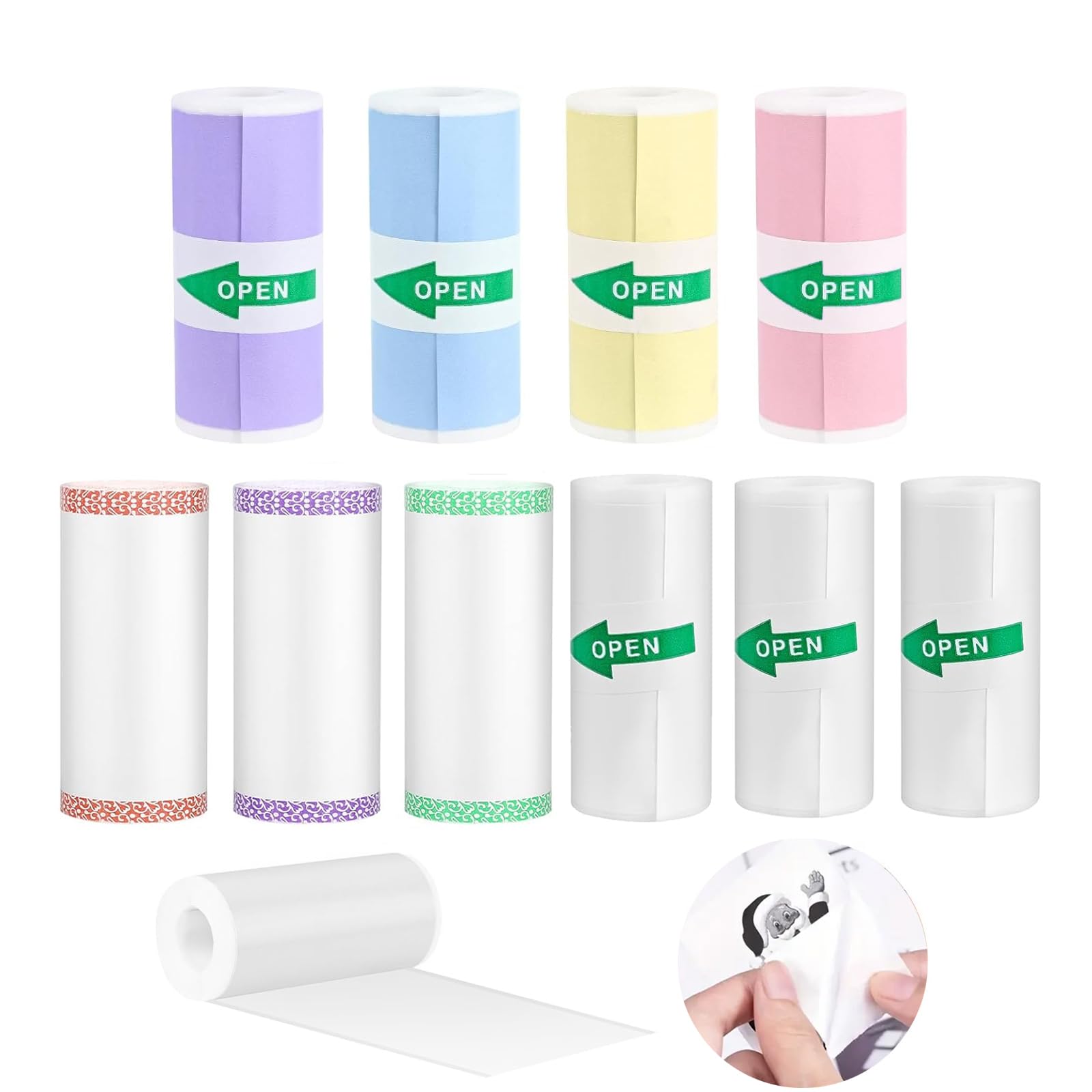 10 Rolls mini printer paper,for Inkless Mini Pocket Printer,Portable Thermal Printer, Sticker Printer Paper,Including 5 rolls of adhesive thermal Paper for Photo Journal Notes Memo, 57x25mm