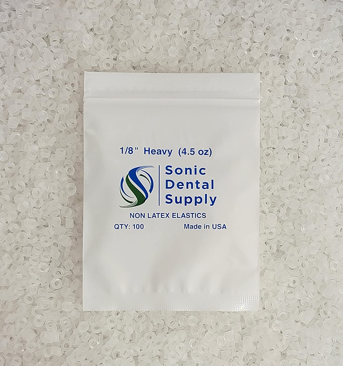 1/8 inch Heavy 4.5 oz - Orthodontic Elastic Rubber Bands - 100 Pack - Clear Latex Free, Small, Braces, Dreadlocks Hair Braids, Tooth Gap, Packaging, Crafts, Sonic Dental Supply - Made in USA