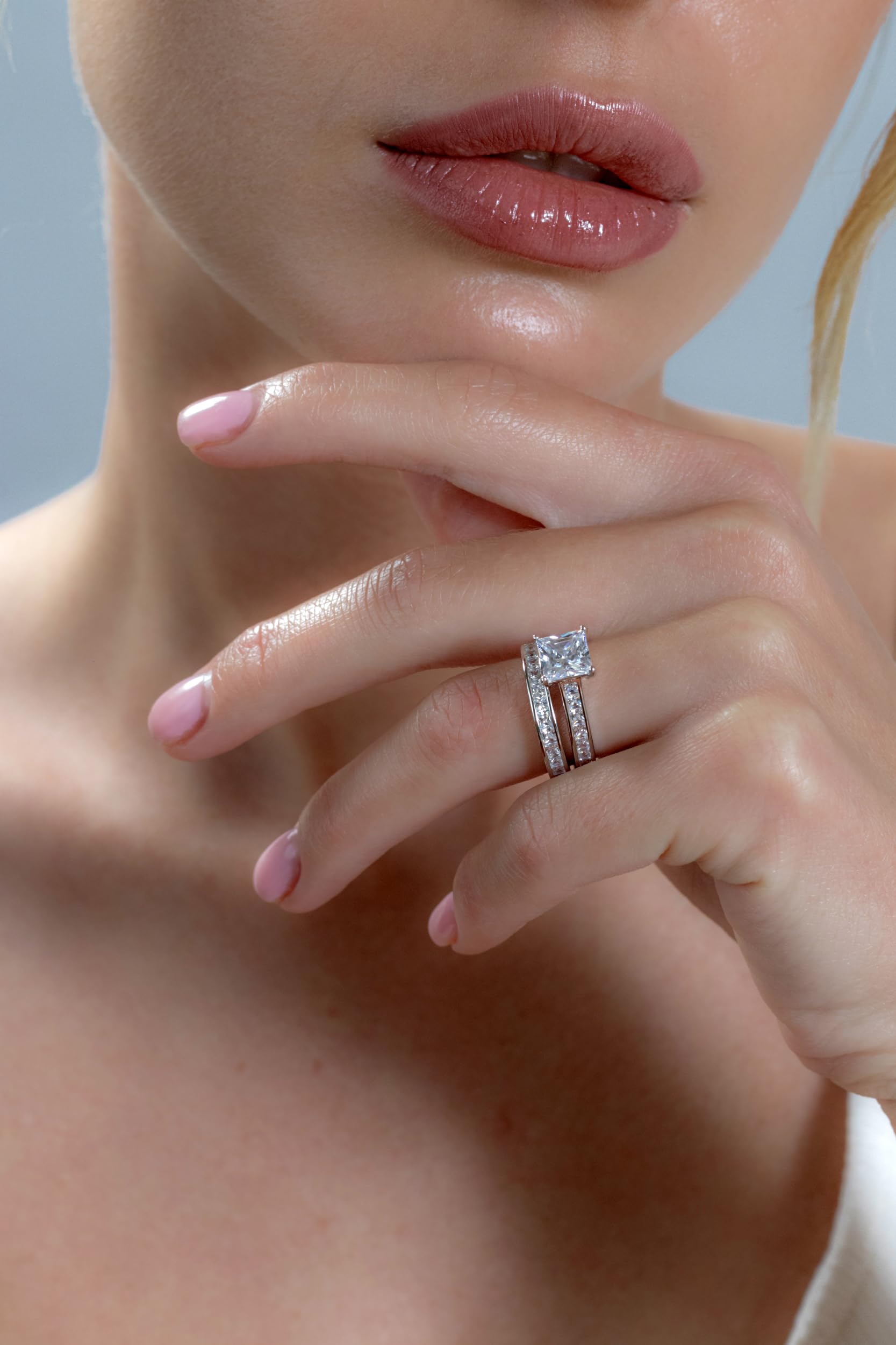 1.5 Carats Sterling Silver Cubic Zirconia Bridal Set Engagement Wedding Ring Bands Princess Cut
