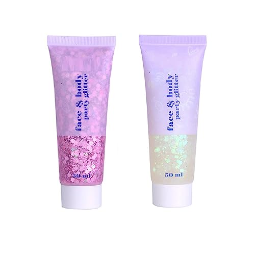 2 Colors Body Glitter Gel, Face Glitter Body Gel Sequins Shimmer Liquid Eyeshadow, Holographic Glitter Gel Festival Glitter Makeup.(03#Pink+06White)