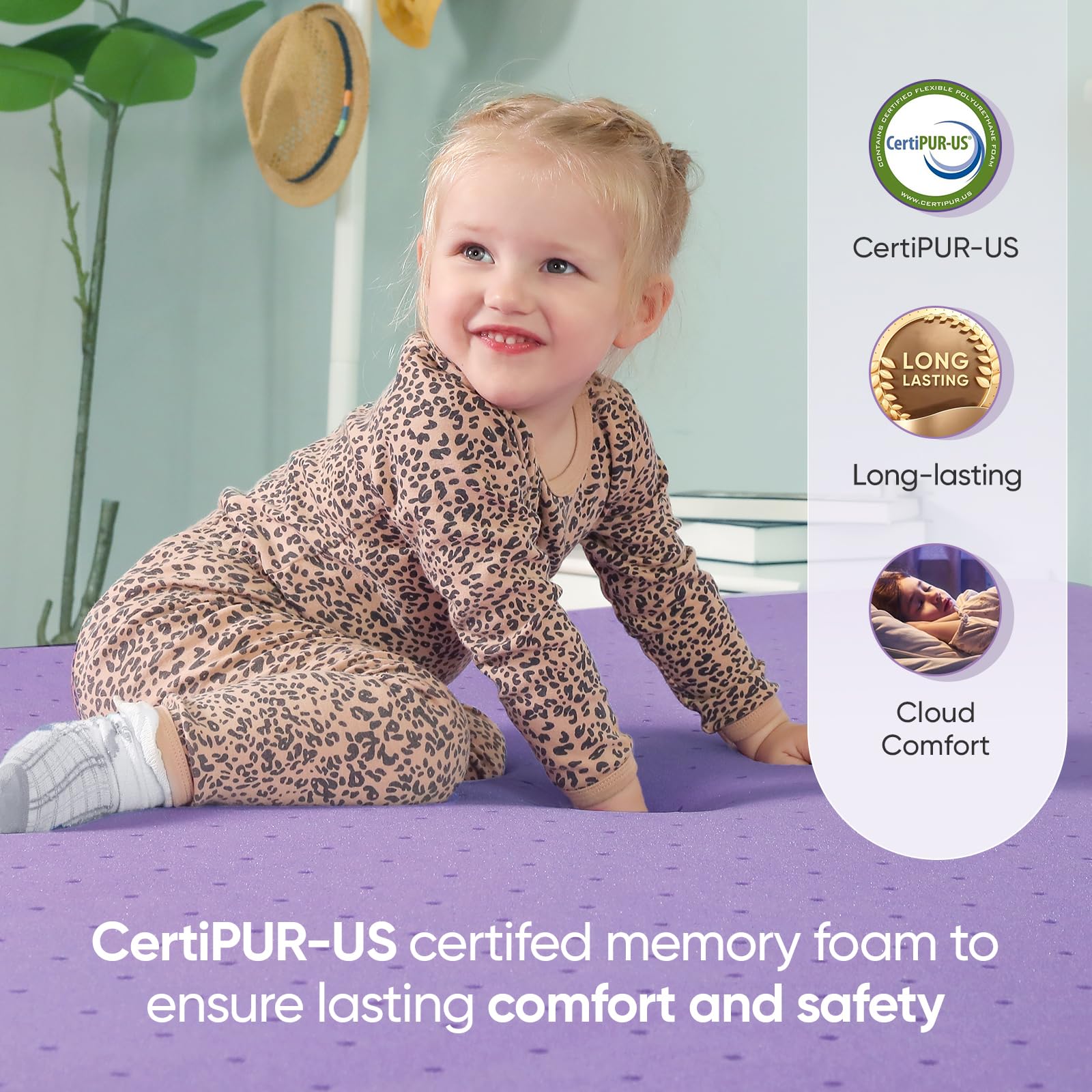 1.9 inch Twin (39"x75") Gel Memory Foam Mattress Topper Ventilated Soft Mattress Pad, Bed Topper, CertiPUR-US Certified, Twin Size