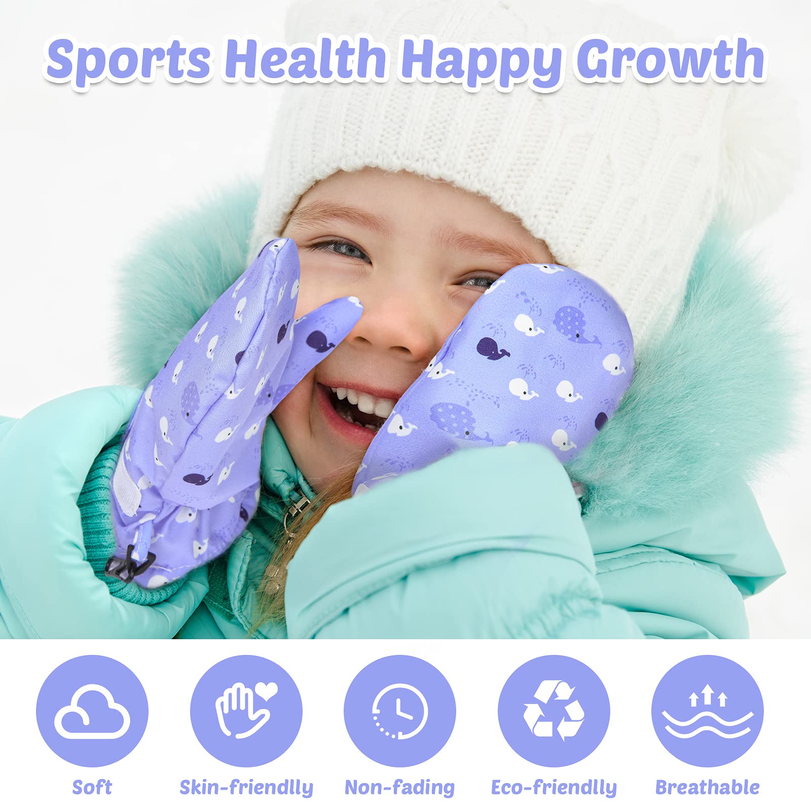 SATINIOR 3 Pairs Toddler Waterproof Gloves Mittens Lined with Fleece for Winter Skiing With 2-4 Years Old