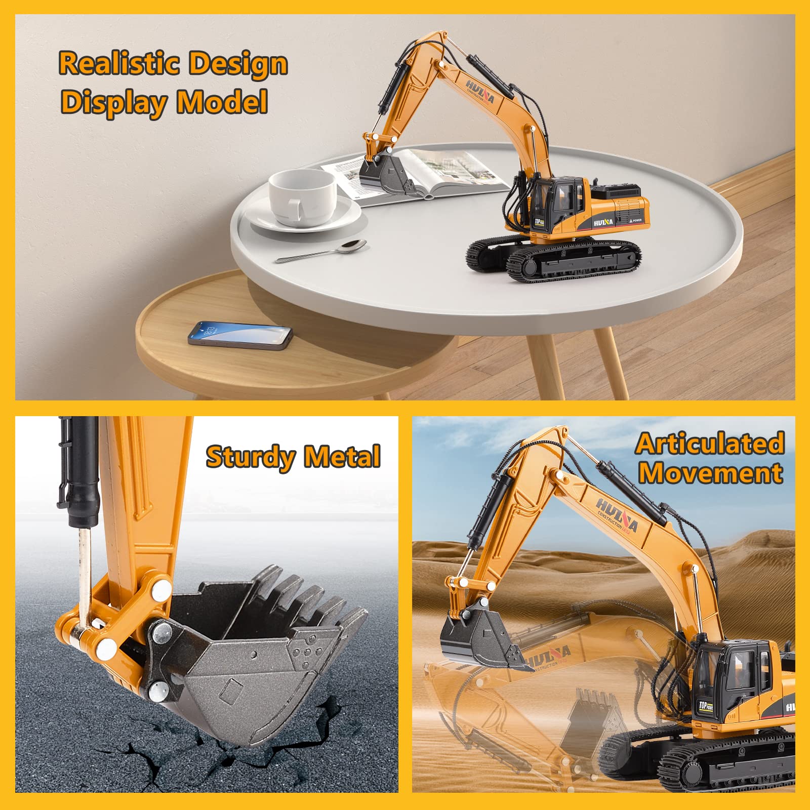 1/40 Scale Metal Excavator Toy, Diecast Construction Equipment Digger Trucks Toys for Boys Kids