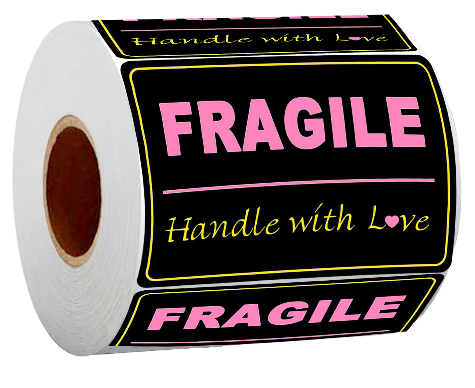 Pink Fragile Handle with Love Labels 2X3 inch Black Yellow Fragile Warning Shipping Mailing Stickers for Personal Gift Bag Envelope 200 Pcs Per Roll (Pink)