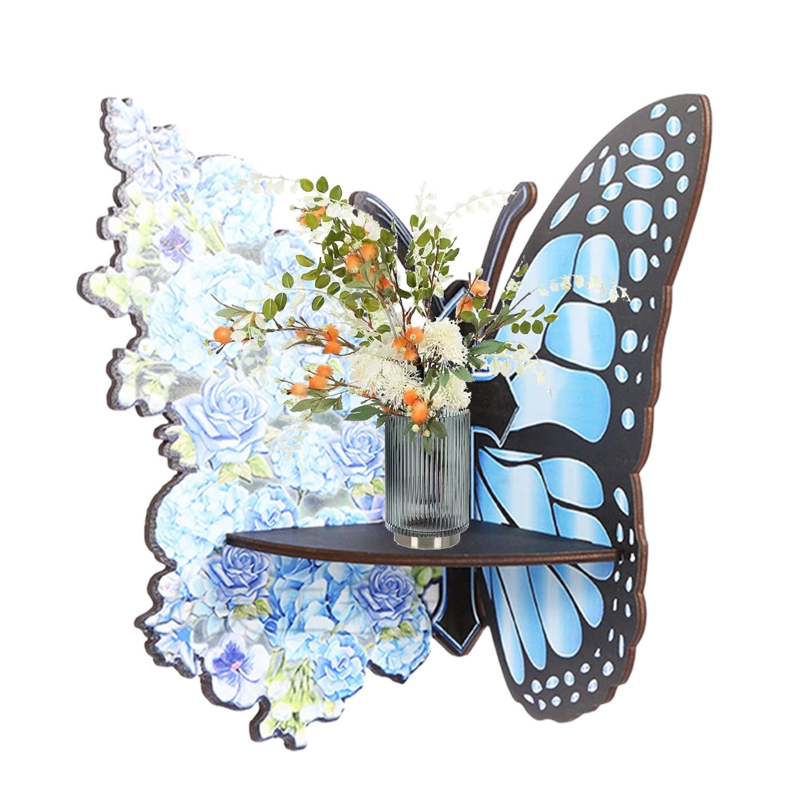 1/4 Wooden Corner Shelf - Butterfly Storage Rack, Hanging Organizer Racks | Wall Mount Shelving Unit, Vanity Counter Space Saver, Floating Room Corner Decor for Home Room, 9.25x9.45 Inches
