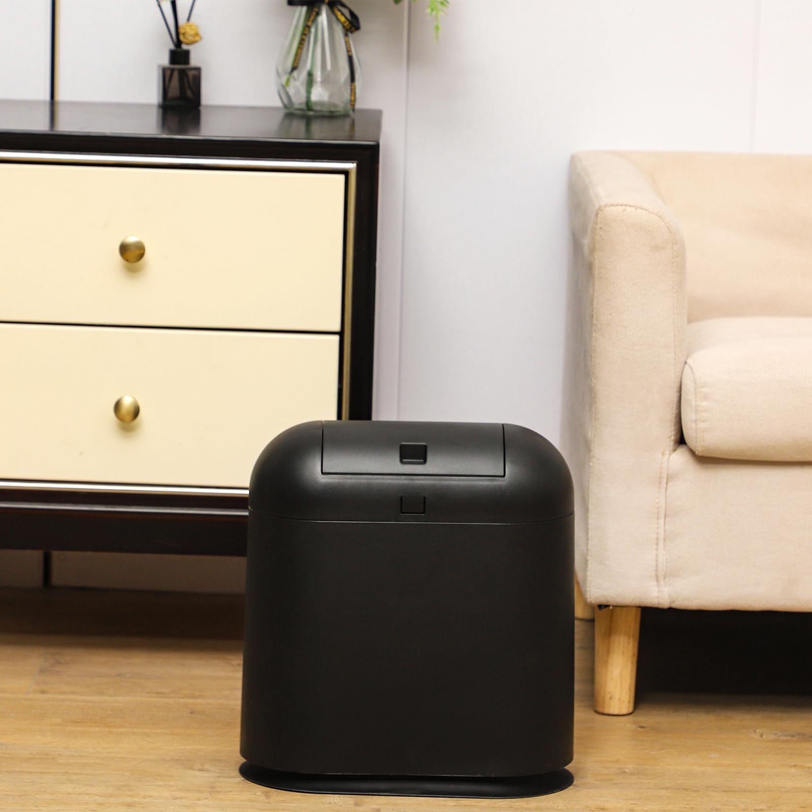 10 Liter Plastic Trash Can with Press Top Lid for Bathroom,Black 2.6 Gallon Dog Proof Garbage Can,Narrow Toilet Waste Basket and Covered Wastebasket for Room Bedroom Kitchen,Office and Dorm,Pack of 1